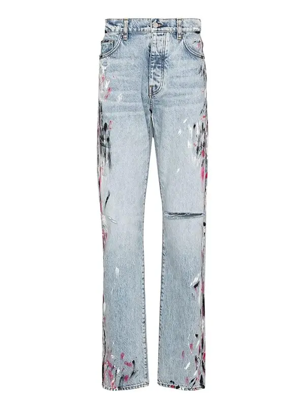 Amiri Paint Splatter Straight Leg Jeans - Blue
