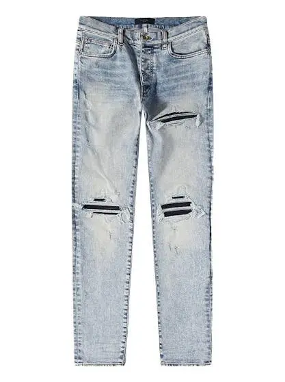 Amiri Mx1 Leather Detail Skinny Jeans - Stone Indigo