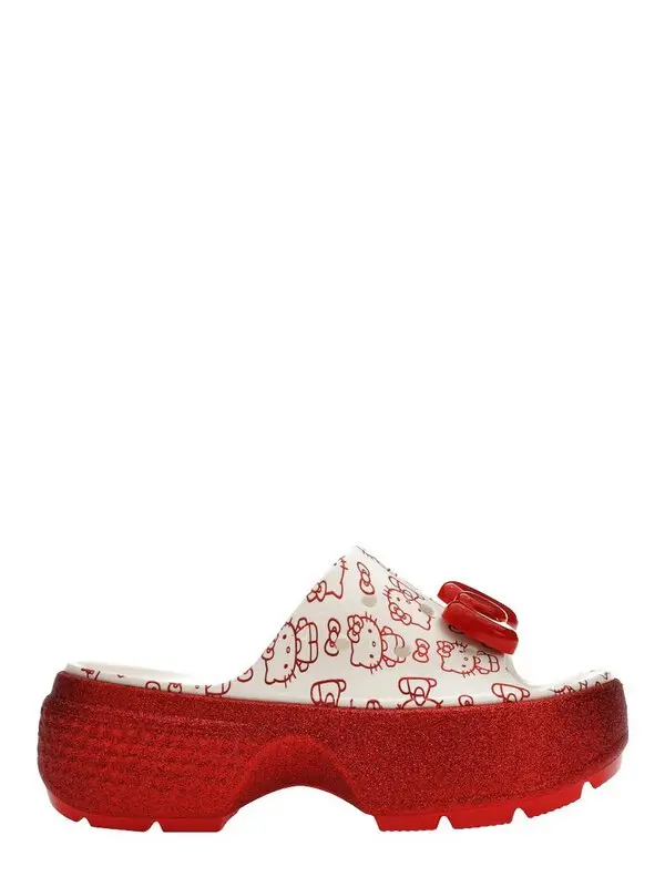 CROCS Stomp Slide Hello Kitty 50th Anniversary Glitterin - White/red