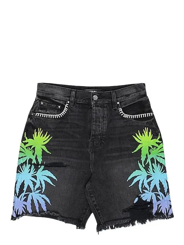 Amiri Palm Denim Shorts - Black