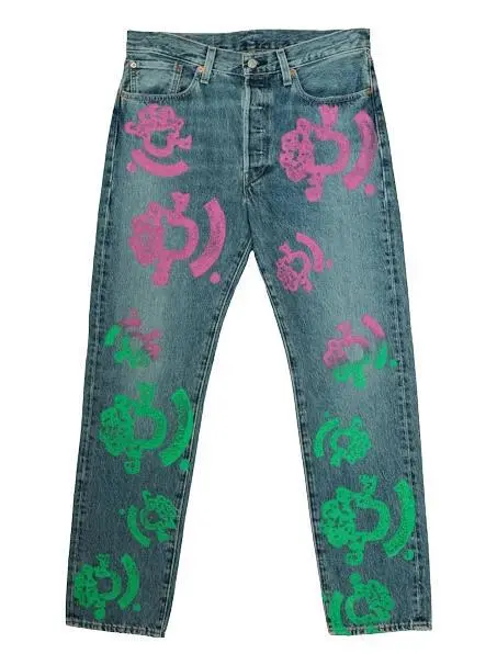 DENIM TEARS Bstroy Tears 501 Light Wash Jean - Pink/green