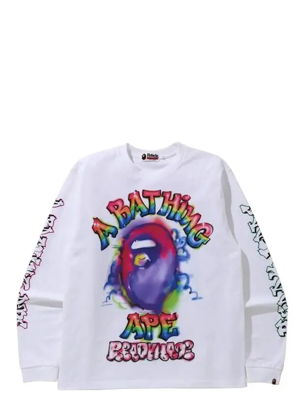 A BATHING APE X Readymade Spray Wide Long Sleeve Tee Shirt - White