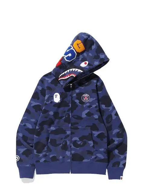 BAPE X Psg Shark Full Zip Hoodie - Navy Blue