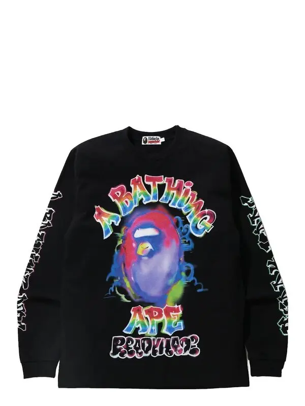 A BATHING APE X Readymade Spray Wide Long Sleeve Tee Shirt - Black
