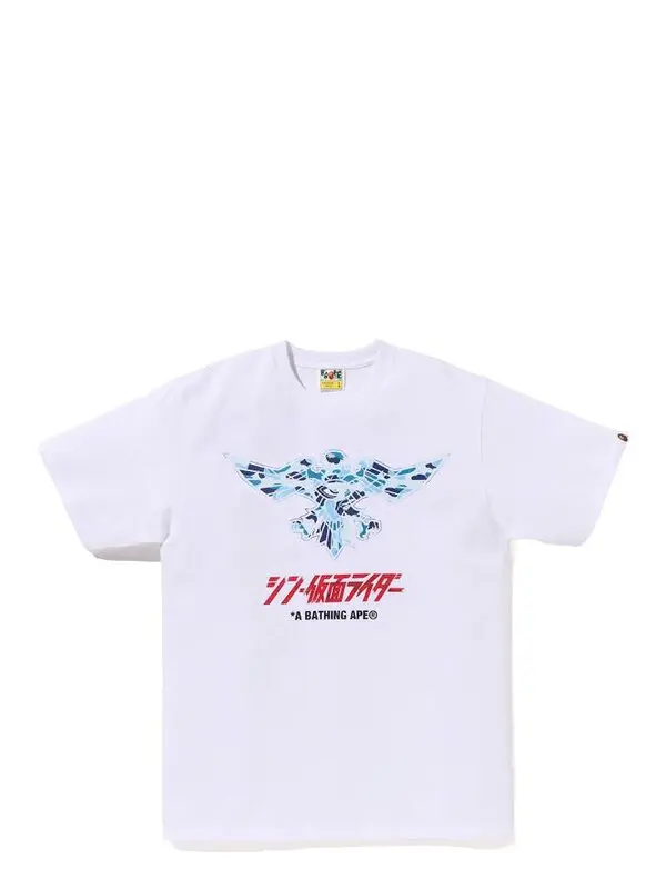 A BATHING APE X Shin Kamen Rider Shocker Emblem Tee Shirt - White Blue