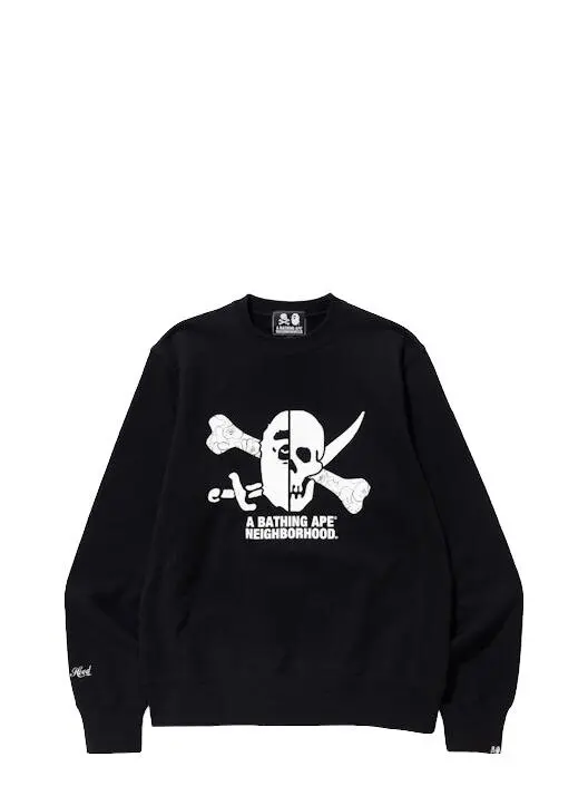 BAPE X Neighborhood Ape & Skull Crewneck Sweatshirt - Black