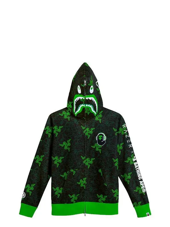 A BATHING APE X Razer Neon Camo Shark Full Zip Hoodie - Black Green