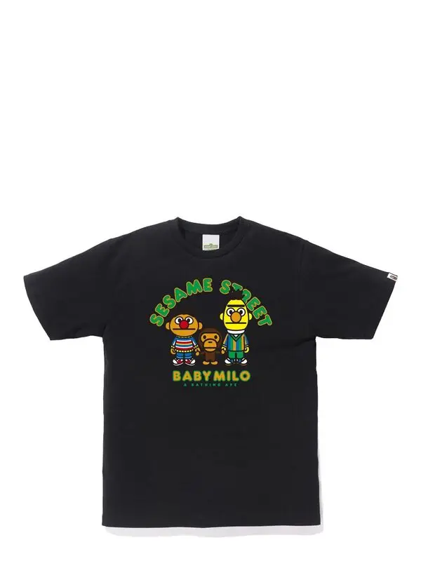 A BATHING APE X Sesame Street Milo & Bert & Ernie Tee Shirt - Black