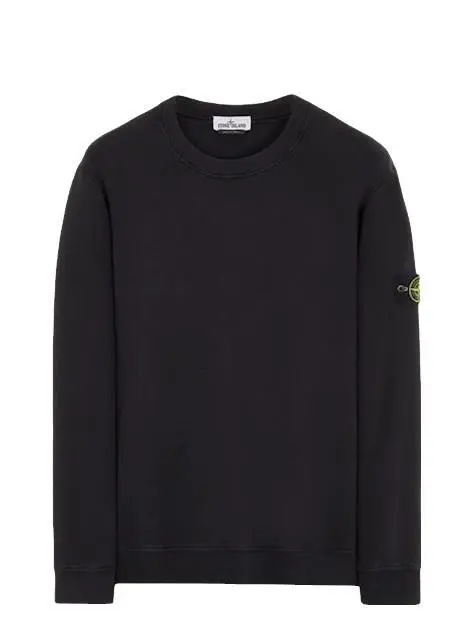 Stone Island 63020 Brushed Cotton Fleece Crewneck Sweatshirt - Black