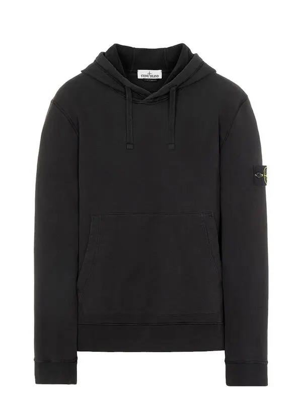Stone Island Brushed Cotton Fleece Hooded Sweatshirt - Black