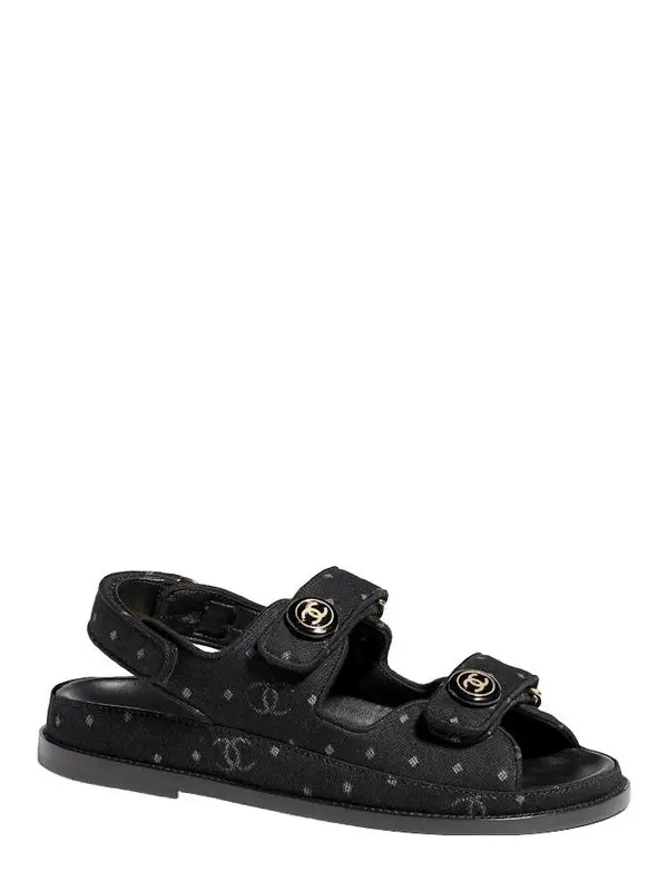 Chanel Printed Denim Sandal - Black/gold