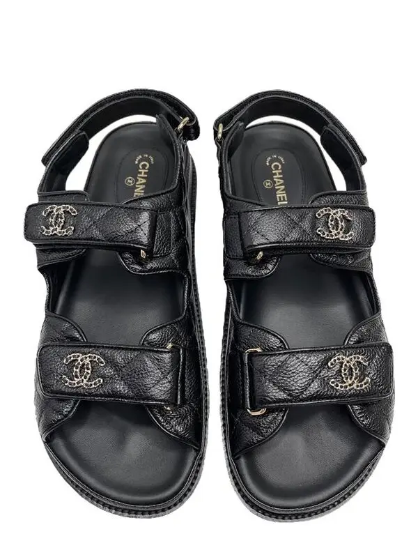 Chanel Quilted Leather Dad Sandals - Black