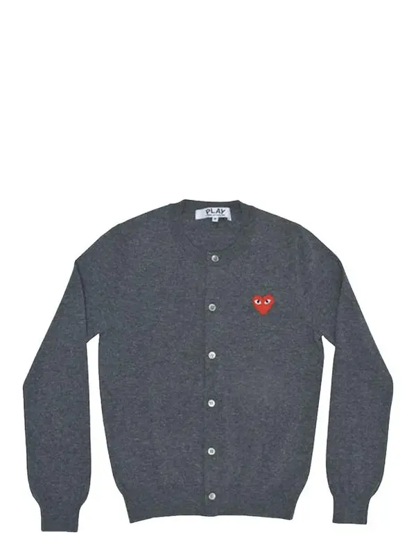 Play Comme Des Garcon Heart Knit Cardigan Sweater - Grey