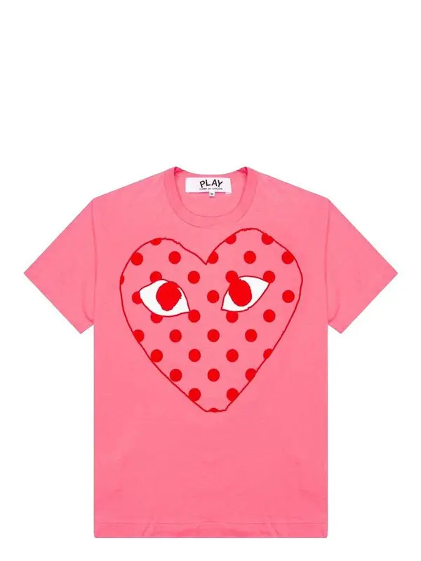 Play Comme Des Garcon Pastelle Polka Dot Red Heart T-shirt - Pink