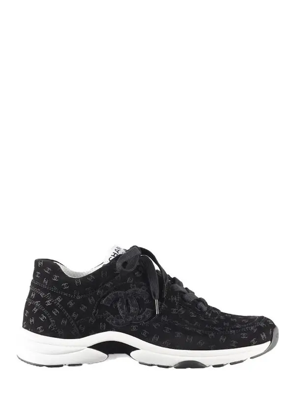 Chanel Suede Trainer With Printed Logo - Black
