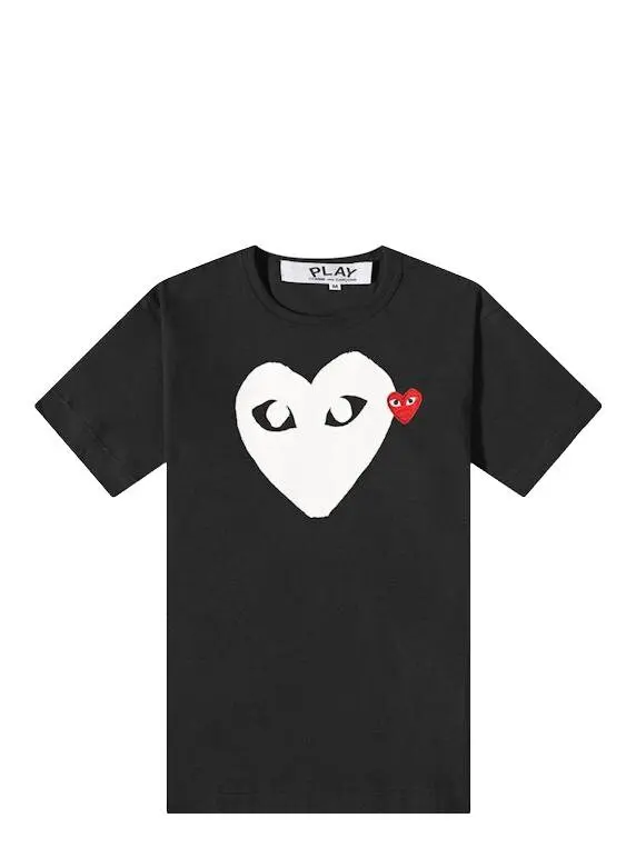 Play Comme Des Garcon Cdg Double Heart Logo Tee Shirt - Black/white/red