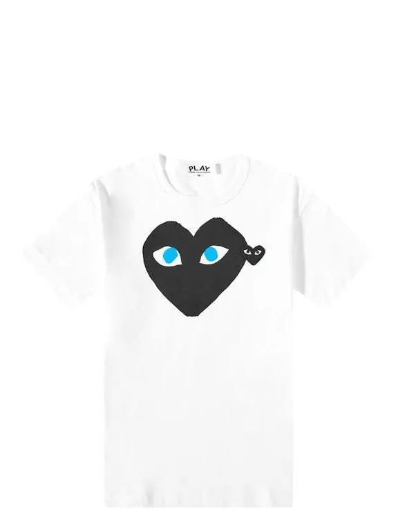 Play Comme Des Garcon Play Double Heart Logo Tee Shirt - White/black