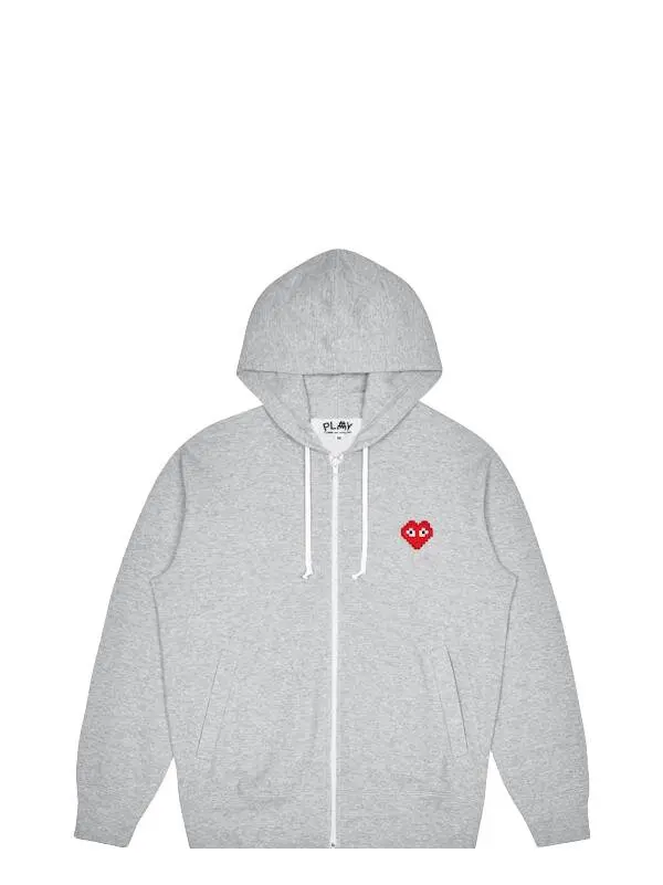 Play Comme Des Garcon X Invader Zip Up Hoodie - Top Grey