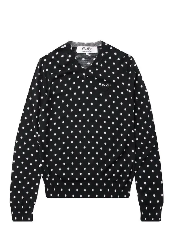 Play Comme Des Garcon Polka Dot V-neck Sweater - Black