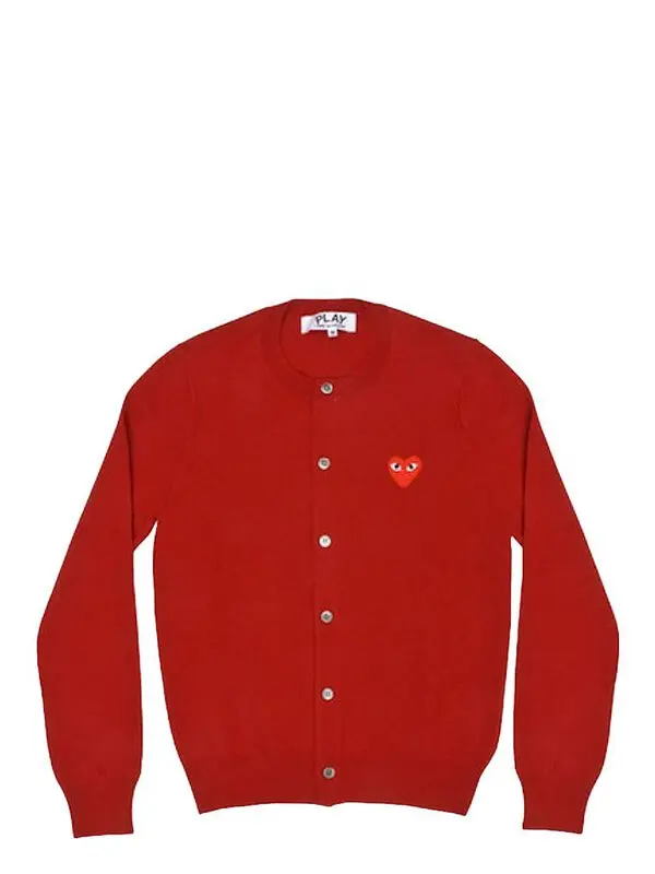 Play Comme Des Garcon Heart Knit Cardigan Sweater - Red