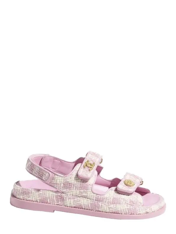 Chanel Tweed Sandals - Pink/ecru/gold