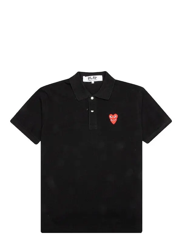 Play Comme Des Garcon Stacked Heart Polo Shirt - Black