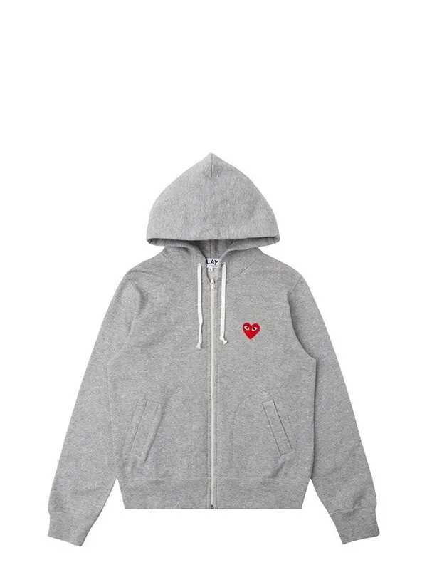 Play Comme Des Garcon Red Heart Zip Up Hoodie - Grey