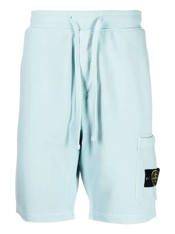 Stone Island Cotton Fleece Garment Dyed Shorts - Light Blue