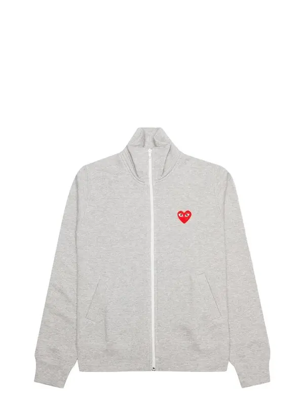 Play Comme Des Garcon Red Heart Zip Up Sweatshirt - Grey