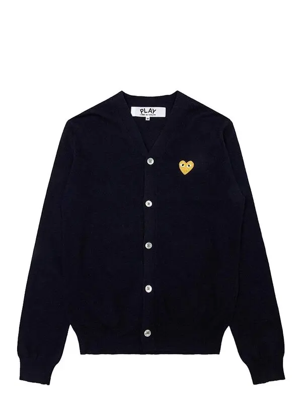 Play Comme Des Garcon Gold Heart Knit Cardigan - Navy Blue