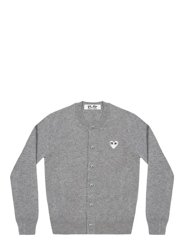 Play Comme Des Garcon Heart Knit Cardigan Sweater - Light Grey