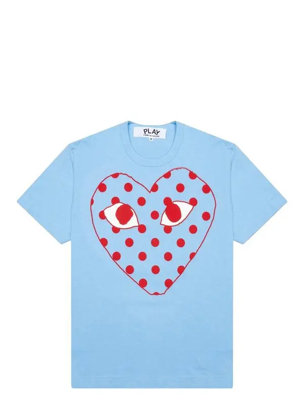 Play Comme Des Garcon Pastelle Polka Dot Red Heart T-shirt - Blue