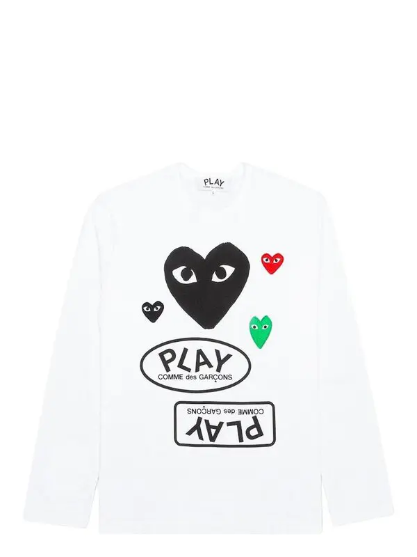 Play Comme Des Garcon Black Logo Long Sleeve T-shirt - White