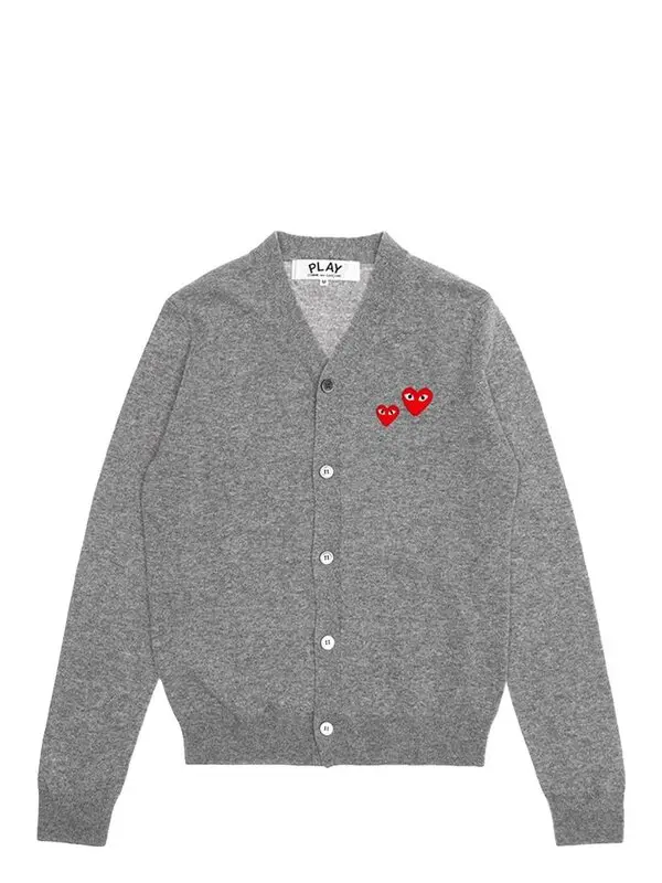 Play Comme Des Garcon Double Heart Cardigan Sweater - Grey