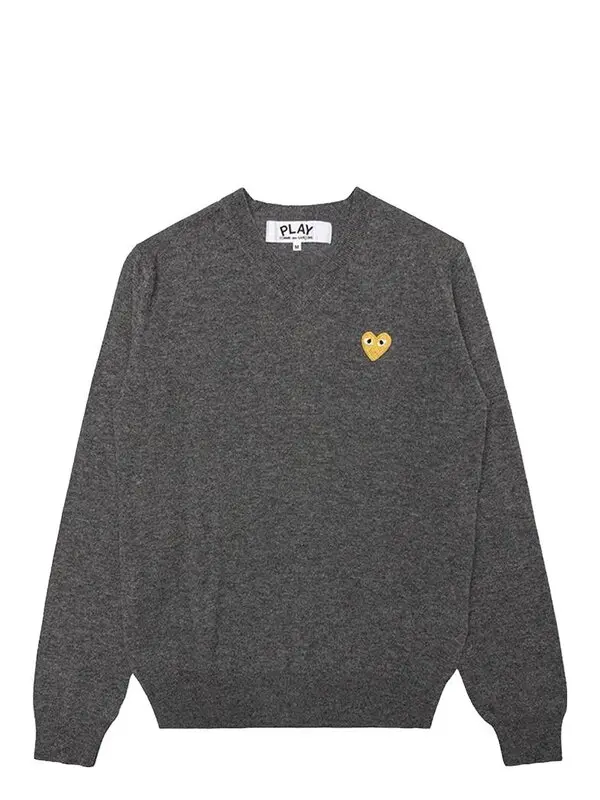 Play Comme Des Garcon Gold Heart V-neck Sweater - Grey