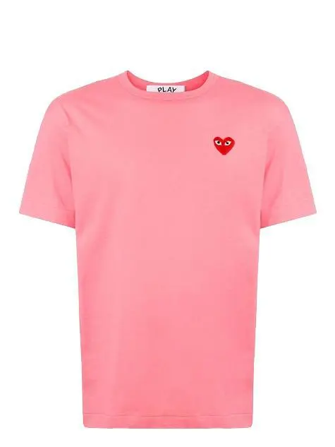 Play Comme Des Garcon Logo Embroide Tee Shirt - Baby Pink/red