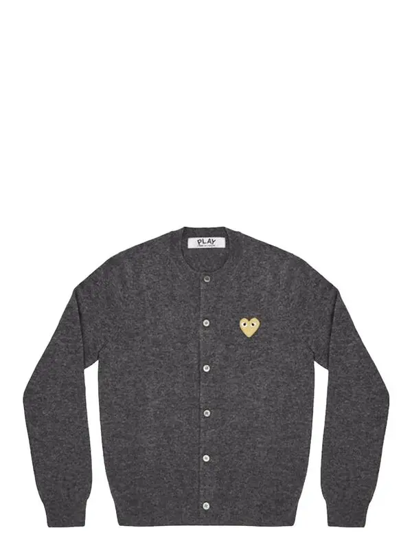 Play Comme Des Garcon Gold Heart Knit Cardigan Sweater - Grey