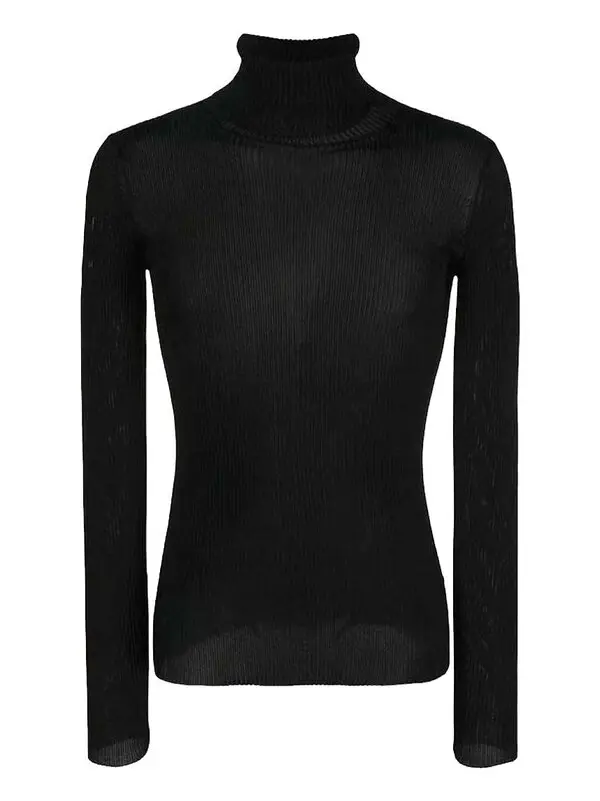 Off-White Fine Knit Ribbed Turtleneck - Black