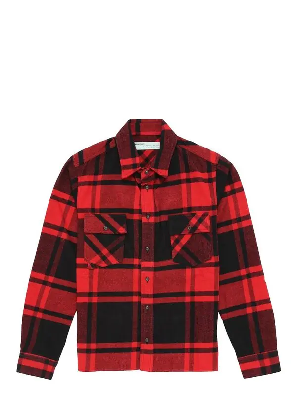 Off-White Logo Print Checke Flannel Overshirt - Red/black