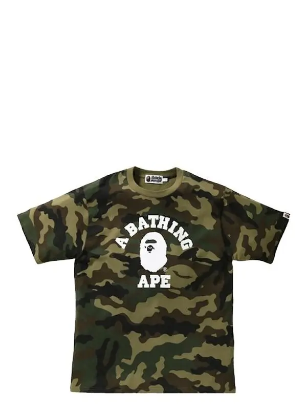 A BATHING APE Woodland Camo College Tee Shirt - Green