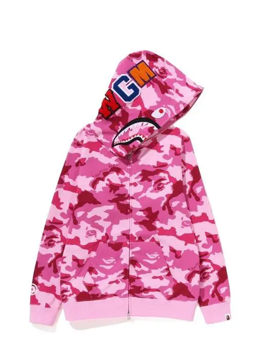 A BATHING APE Woodland Camo Shark Full Zip Hoodie - Pink