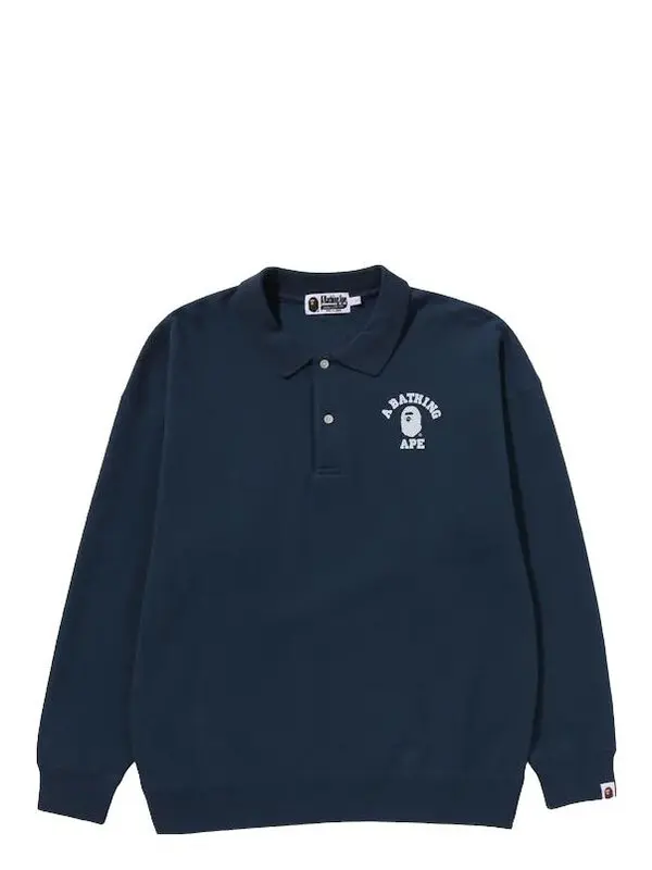BAPE College Long Sleeve Polo Shirt - Navy Blue