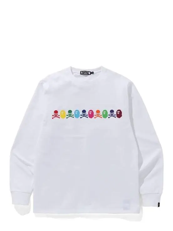 A BATHING APE Vs. Mastermind Rainbow Logo Long Sleeve Tee Shirt - White