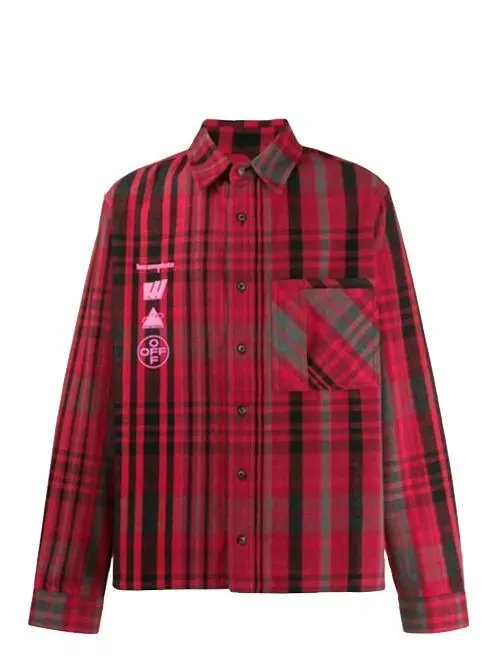 Off-White Mariana De Silva Checked Cotton Blend Flannel Shirt - Red
