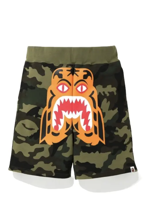 BAPE Woodland Camo Tiger Sweat Shorts - Green