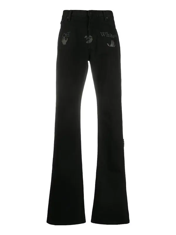 Off-White Logo Print Straight Leg Jeans - Black