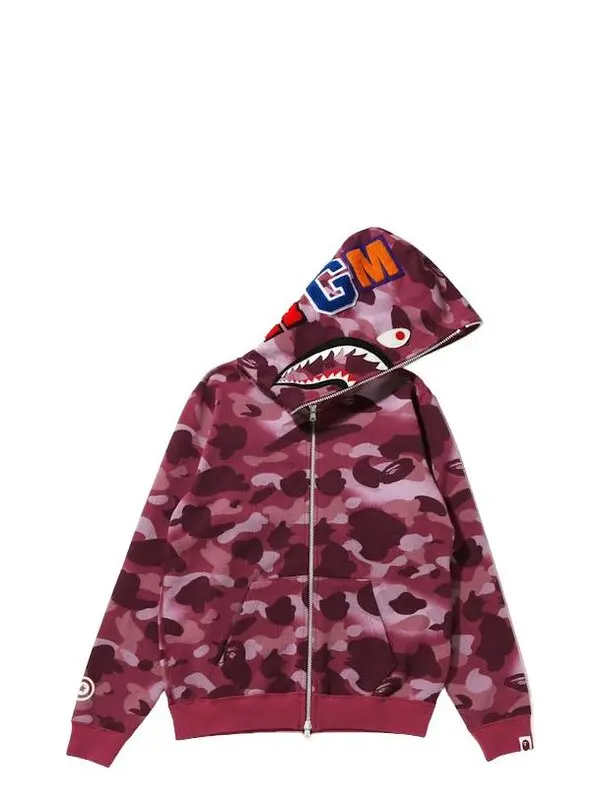 A BATHING APE Grid Camo Shark Full Zip Hoodie - Burgundy