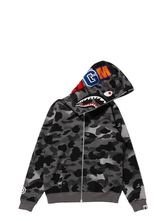 A BATHING APE Grid Camo Shark Full Zip Hoodie - Black