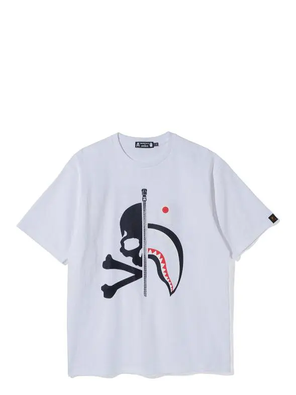 A BATHING APE Vs Mastermind Half Skull Half Shark Double Sided Tee Shirt - White
