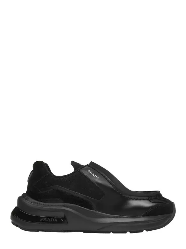Prada Brushed Leather Sneakers With Bike Fabric And Suede - Black